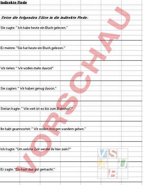 Arbeitsblatt: Indirekte Rede - Deutsch - Grammatik