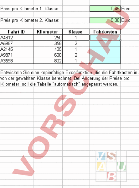 Arbeitsblatt: Kilometerpreis - Informatik - Tabellenkalkulation