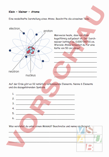 Arbeitsblatt: Atombau - Physik - Gemischte Themen