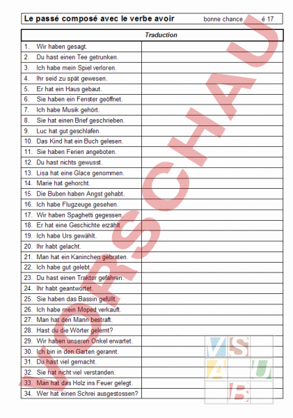 Arbeitsblatt: passé composé avec le verbe avoir - Französisch ...