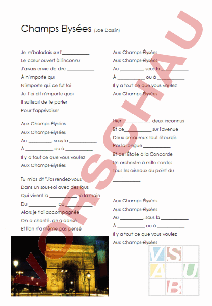 Arbeitsblatt: Champs Elysée - Französisch - Gemischte Themen