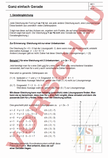 Arbeitsblatt: LU4 Geradengleichung - Mathematik - Gleichungen ...