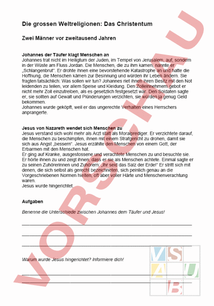 Arbeitsblatt: Das Christentum - Diverses / Fächerübergreifend - Anderes ...