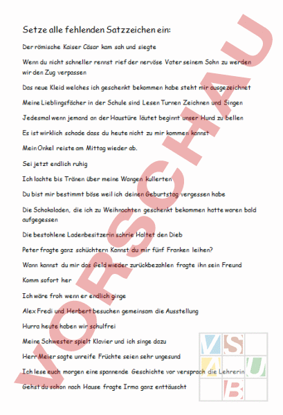 Arbeitsblatt: Setze alle fehlenden Satzzeichen ein - Deutsch - Anderes ...