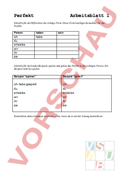 Arbeitsblatt: Perfekt - Deutsch - Grammatik