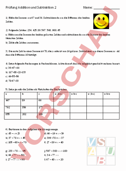 Arbeitsblatt: addition und subtraktion 2 - Mathematik - Addition