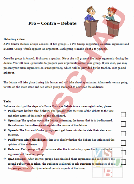 Arbeitsblatt: Rules for Debates - Englisch - Gemischte Themen