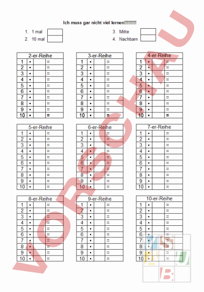 Arbeitsblatt: 1x1 - Mathematik - Multiplikation