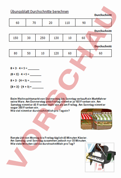 Arbeitsblatt: Durchschnitte berechnen 2 - Mathematik - Sachrechnen ...