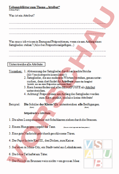 Arbeitsblatt: Attribut - Deutsch - Grammatik