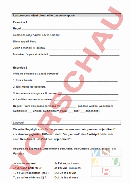 Arbeitsblatt: exercices pronom objet direct - Französisch - Grammatik