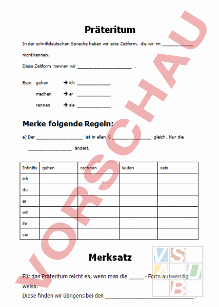Arbeitsblatt: Präteritum - Deutsch - Grammatik
