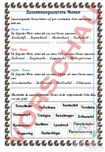Arbeitsblatt: zusammengesetzte Nomen - Deutsch - Rechtschreibung