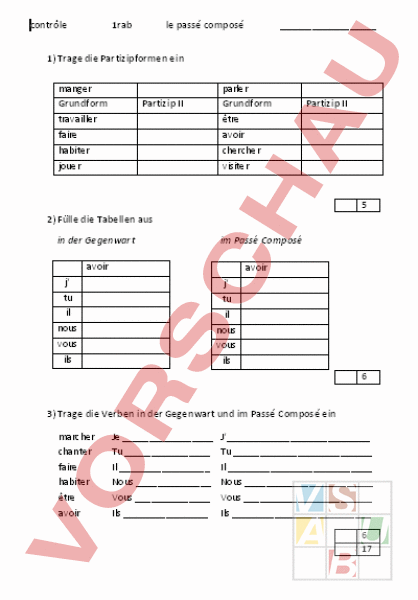 Arbeitsblatt: Envol 7, U 2, passé composé mit avoir - Französisch ...