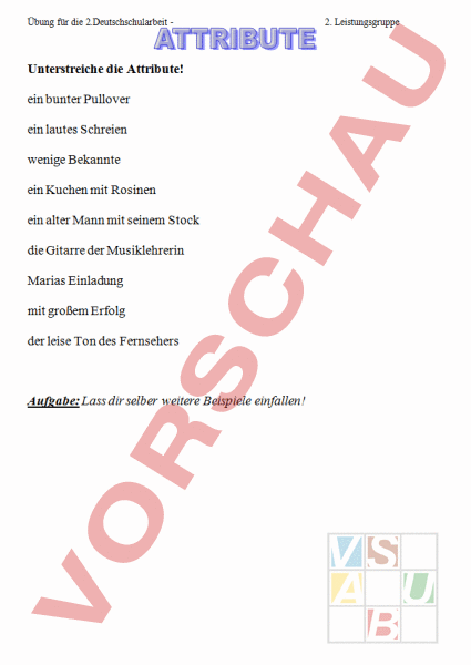 Arbeitsblatt: Attribut - Deutsch - Grammatik