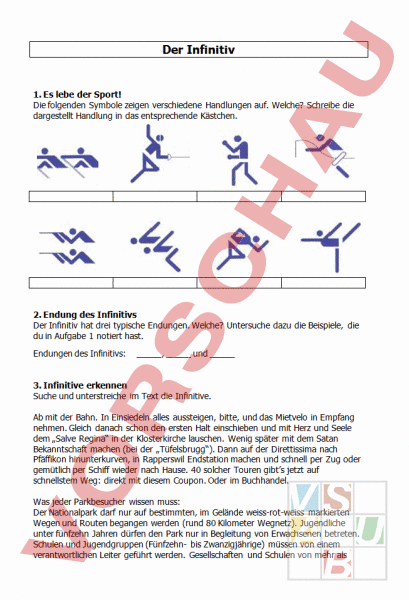 Arbeitsblatt: Der Infinitiv - Deutsch - Grammatik