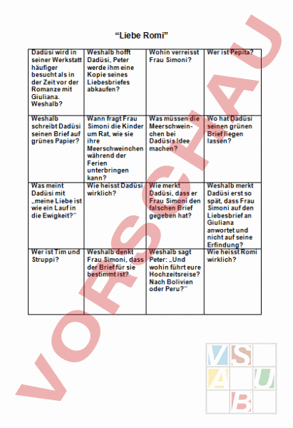 Arbeitsblatt: Liebe Romi - Deutsch - Textverständnis