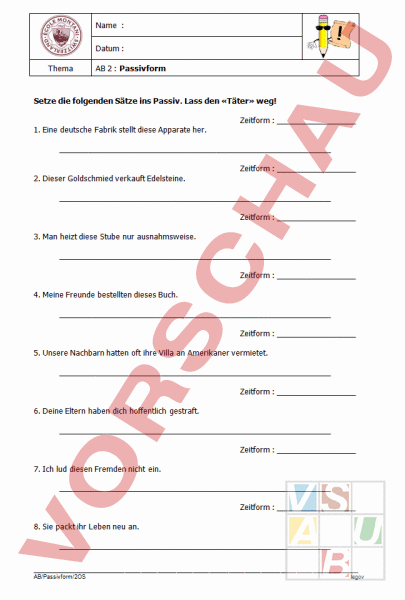 Arbeitsblatt: Passivform 2 - Deutsch - Grammatik