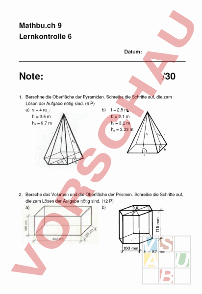 Arbeitsblatt: Prisma und Pyramide - Mathematik - Gemischte Themen