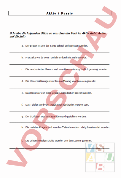 Arbeitsblatt: Aktiv/Passiv - Deutsch - Grammatik