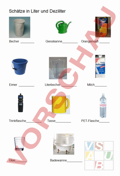 Arbeitsblatt: Hohlmasse - Mathematik - Sachrechnen / Grössen