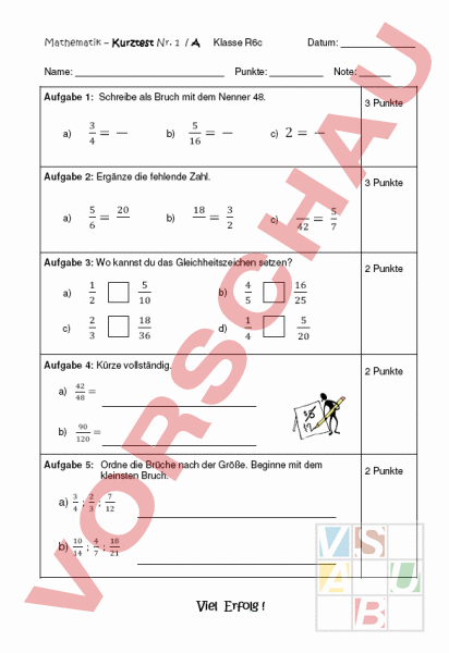 Arbeitsblatt: Kurztest - Mathematik - Gemischte Themen
