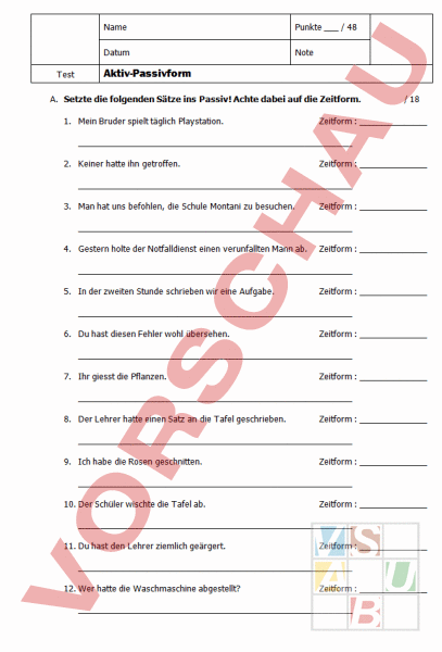 Arbeitsblatt: Aktiv-Passivform - Deutsch - Grammatik