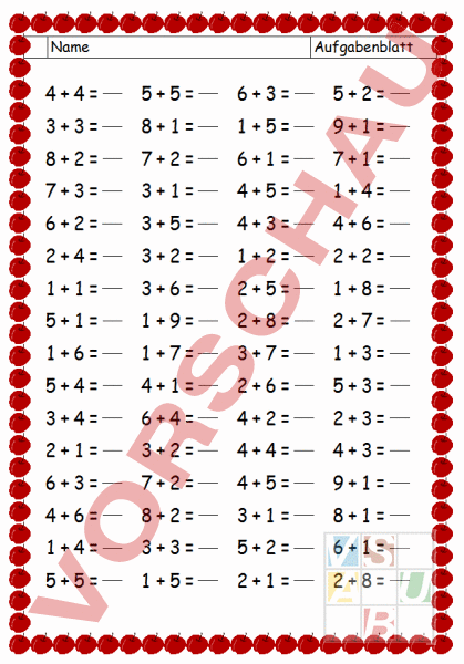 Arbeitsblatt: Aufgabenblatt - Mathematik - Addition