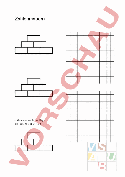 Arbeitsblatt: Zahlenmauern Vorlagen - Mathematik - Zahlensysteme