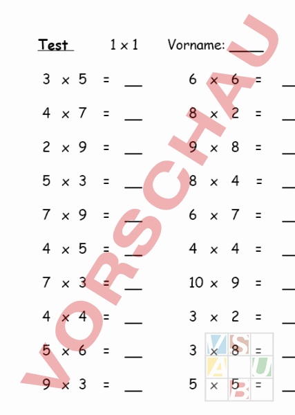 Arbeitsblatt: Reihen - Mathematik - Multiplikation