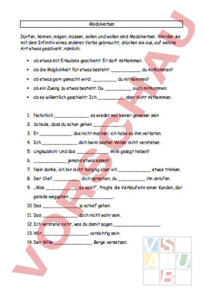 Arbeitsblatt: Modalverben - Deutsch - Grammatik