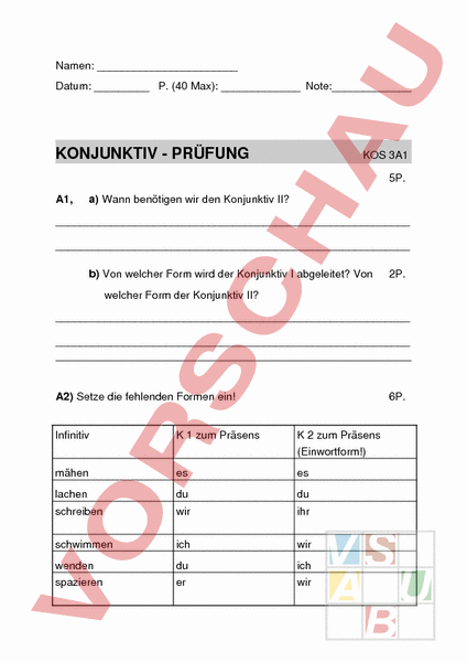 Arbeitsblatt: Konjunktiv I und II - Deutsch - Grammatik