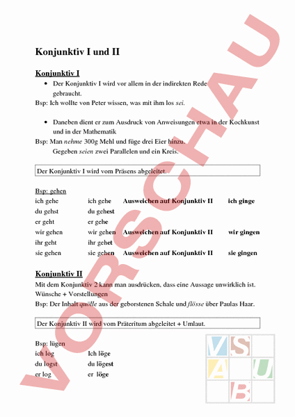 Arbeitsblatt: Konjunktiv I und II - Deutsch - Grammatik