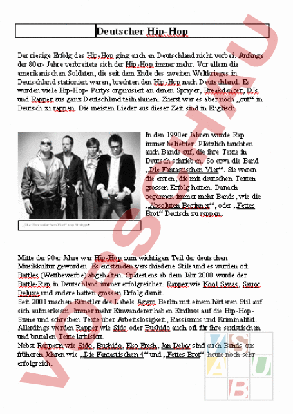 Arbeitsblatt: Hip-Hop aus DE und CH - Musik - Musikgschichte