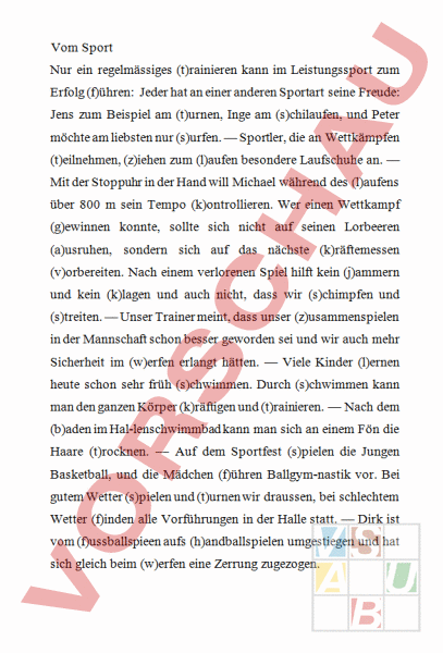 Arbeitsblatt: Vom Sport - Deutsch - Rechtschreibung