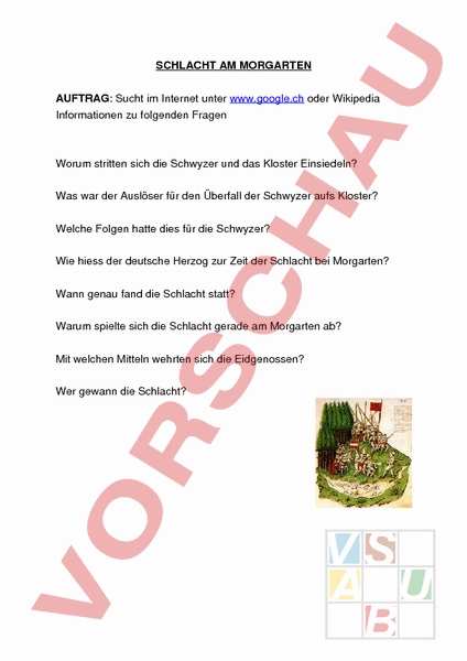 Arbeitsblatt: Schlacht am Morgarten - Geschichte - Schweizer Geschichte Arbeitsblatt: Schlacht am Morgarten - Geschichte - Schweizer Geschichte