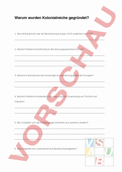 Arbeitsblatt: Warum wurden Kolonien gegründet? - Geschichte - Neuzeit