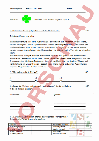 Arbeitsblatt: Probe, das Verb - Deutsch - Grammatik