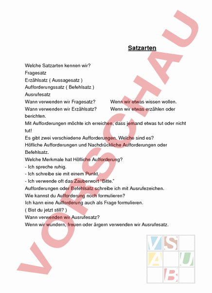 Arbeitsblatt: Die Satzarten - Deutsch - Grammatik