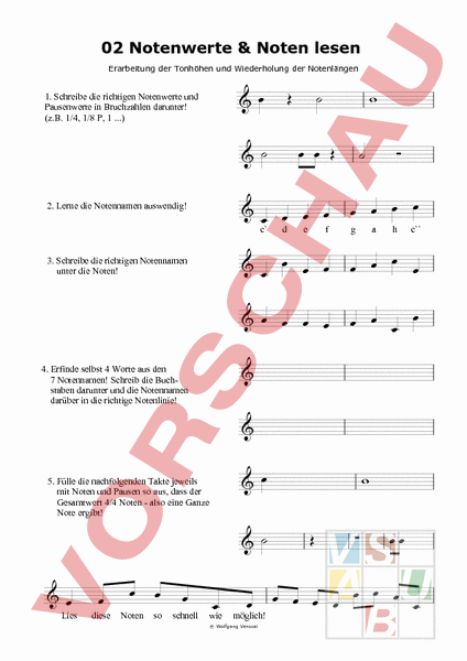 Arbeitsblatt: Notenlehre - Musik - Musiktheorie / Noten