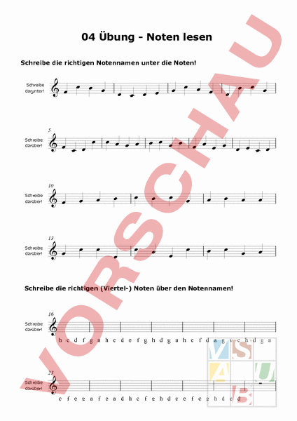 Arbeitsblatt: Notenlehre - Musik - Musiktheorie / Noten