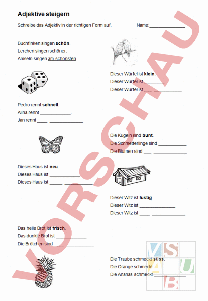 Arbeitsblatt: Adjektive steigern - Deutsch - Grammatik