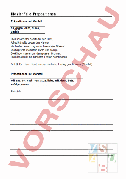 Arbeitsblatt: Präpositionen und Fälle - Deutsch - Grammatik