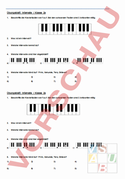 Arbeitsblatt: INTERVALLE ÜBUNGSBLATT - Musik - Musiktheorie / Noten