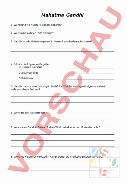 Arbeitsblatt: Ghandi - Geschichte - Neuzeit