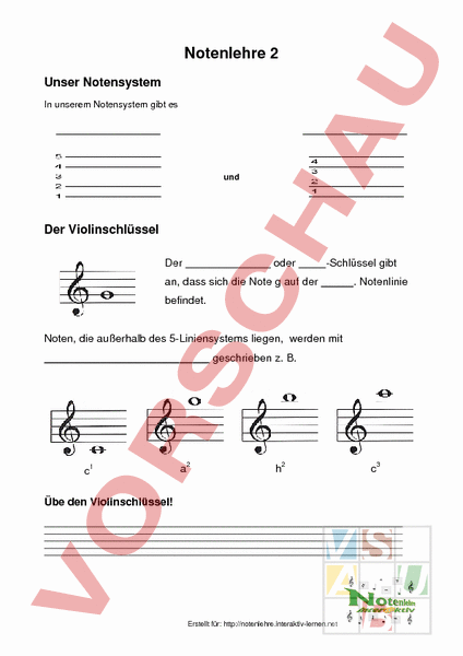 Arbeitsblatt: Notenlehre 2: Unser Notensystem - Musik - Musiktheorie ...