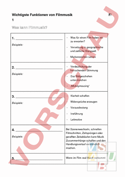 Arbeitsblatt: Filmmusik - Musik - Anderes Thema
