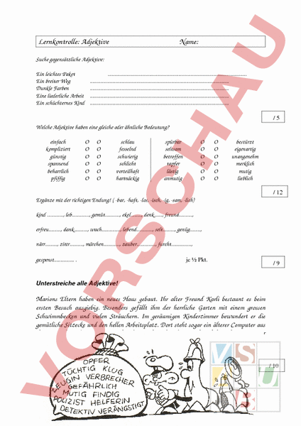 Arbeitsblatt: Lernkontrolle Adjektive, Gegensätze - Deutsch - Grammatik