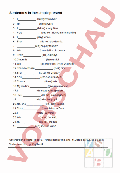 Arbeitsblatt: Present simple - Englisch - Grammatik