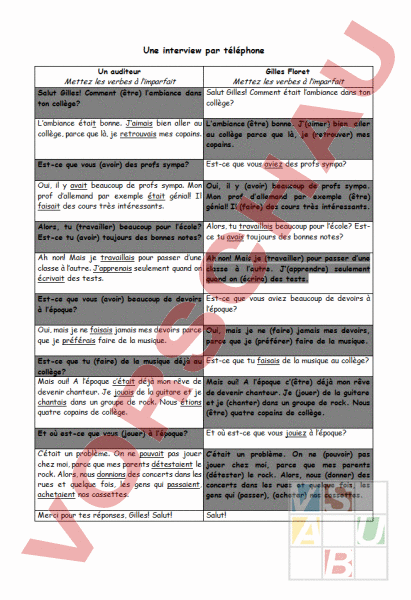 Arbeitsblatt: Imparfait im Dialog üben - Französisch - Grammatik